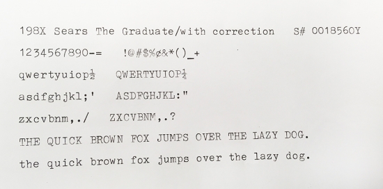 1981 Sears The Graduate with correction on the Typewriter Database