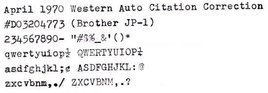 1980 Western Auto (Brother) Citation Correction on the Typewriter Database