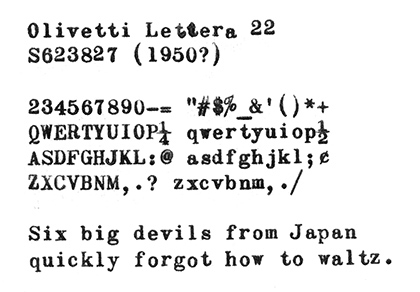 1950 Olivetti Lettera 22 on the Typewriter Database