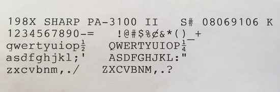 1990 Sharp PA-3100 II on the Typewriter Database